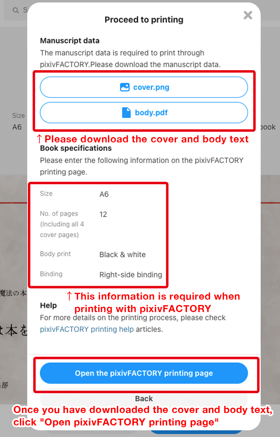 How do I print a novel I've posted to pixiv through pixivFACTORY ...